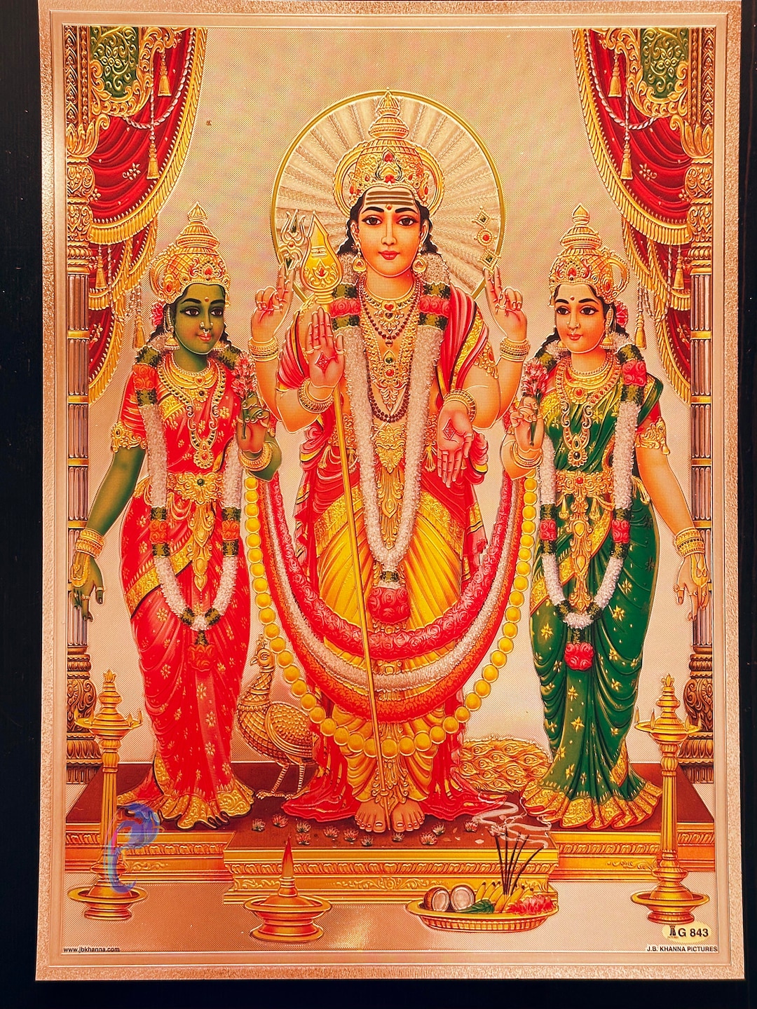 Picture/ Murugan/ Velu/ Valli Sametha/ Gold Foil Picture/ Puja Item ...