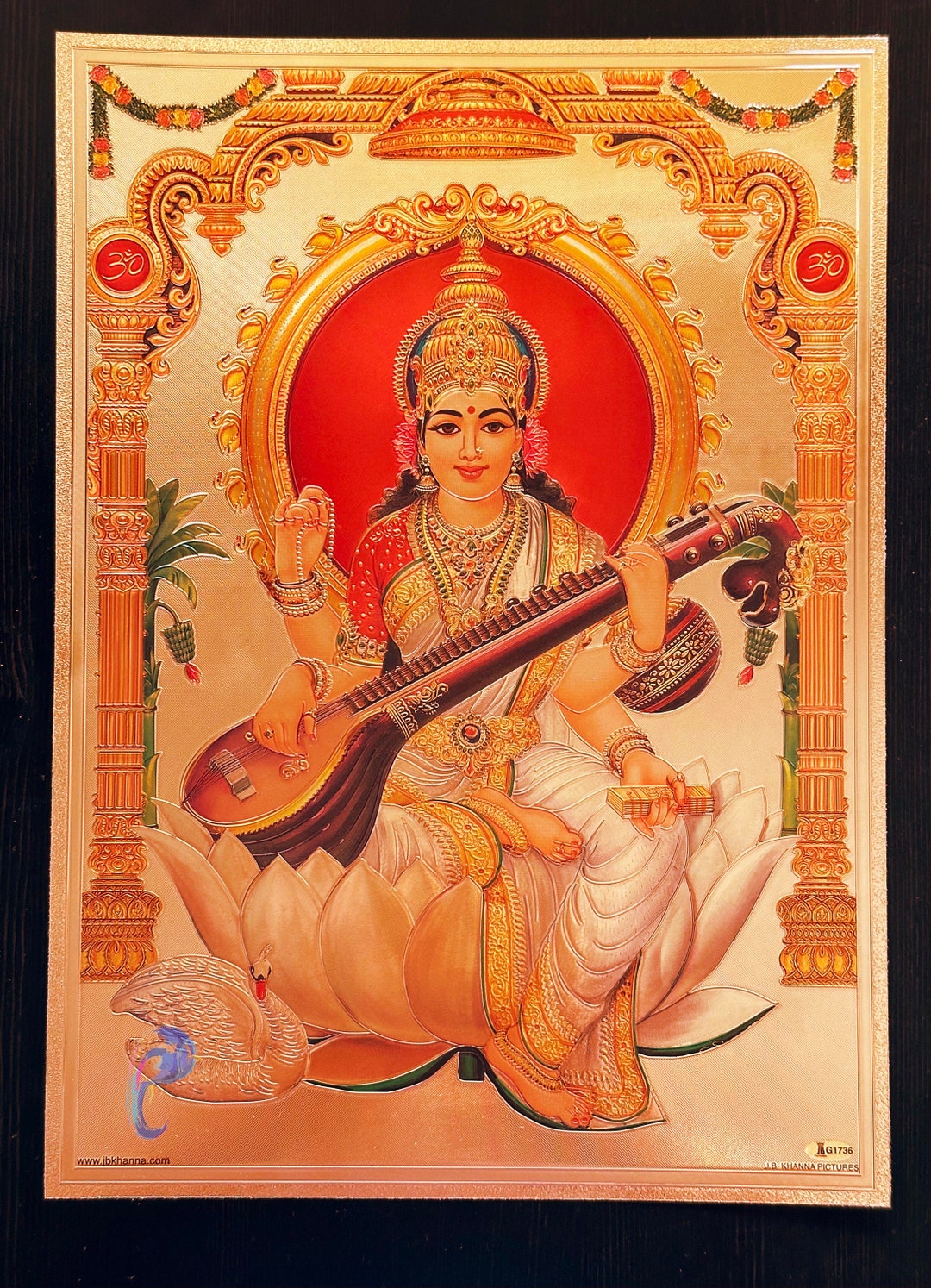 Picture/ Saraswathi Devi/ Veena/ Gold Foil Picture/ Puja Item/ Gifting ...