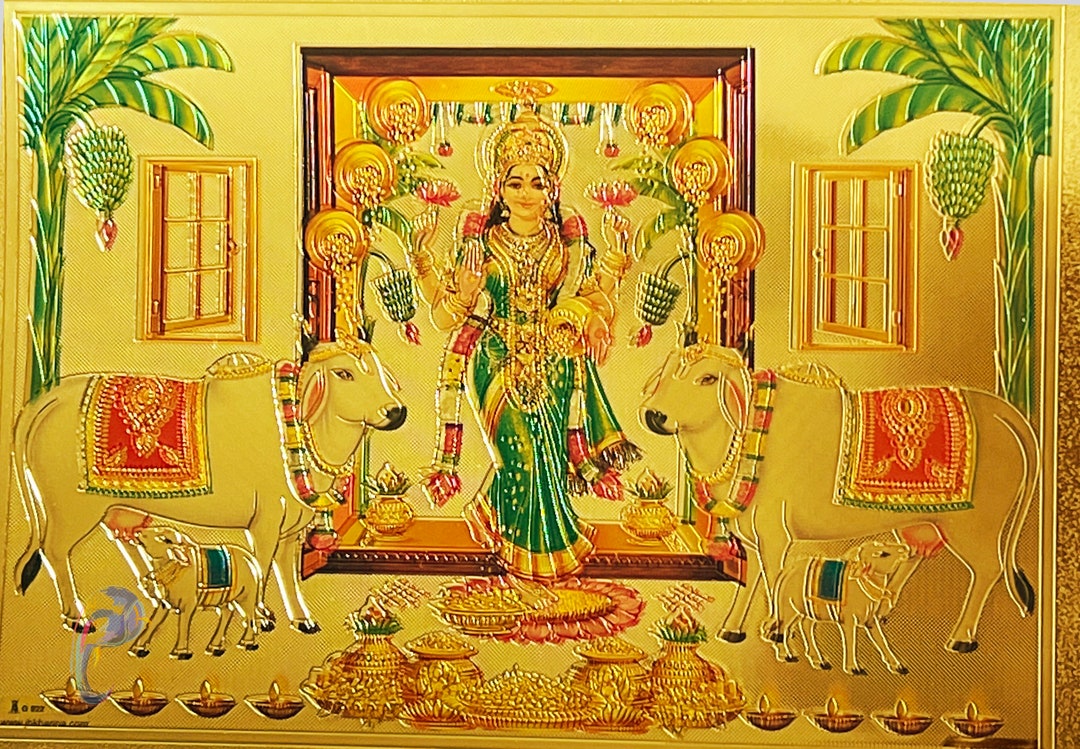 Gruhalakshmi/ Lakshmi Devi/ Gold Foil Picture/ Puja Item/ Gifting ...