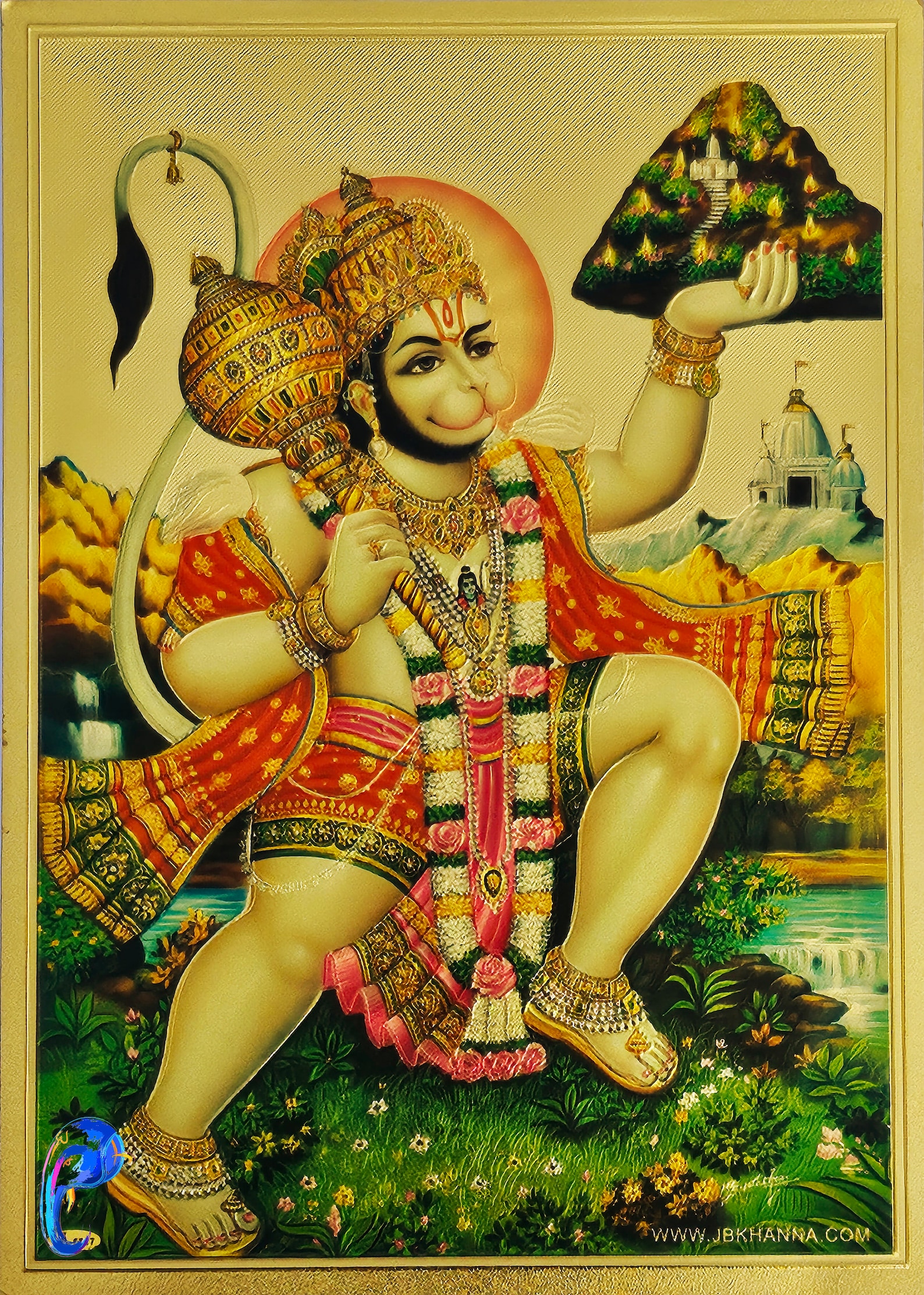 Anjaneya Swamy/ Hanuman/ Gold Foil Picture/ Frames/ Photo/ God/ Divine ...