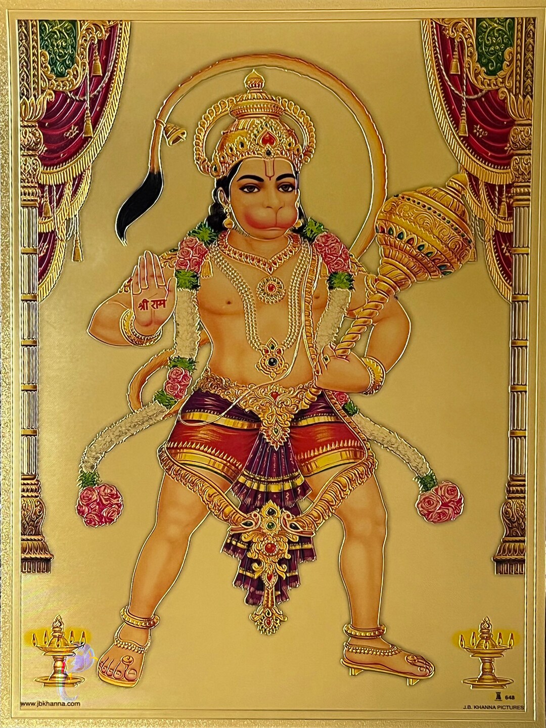 Anjaneya Swamy/ Hanuman/ Gold Foil Picture/ Frames/ Photo/ God/ Divine ...
