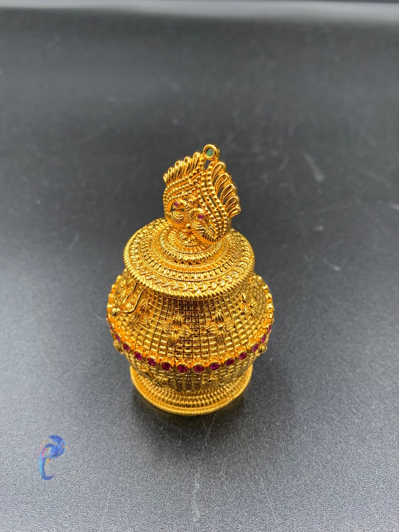 Gold Kumkum Box/ Puja Box/ Wedding Gift/ Ring Box/ Puja Item/ Stones ...