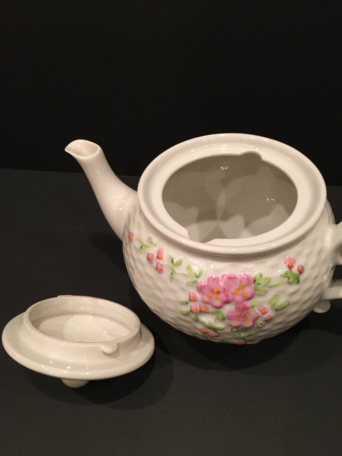 Small Teapot With Roses Basket Weave Design by Teleflora, 1985 - Etsy