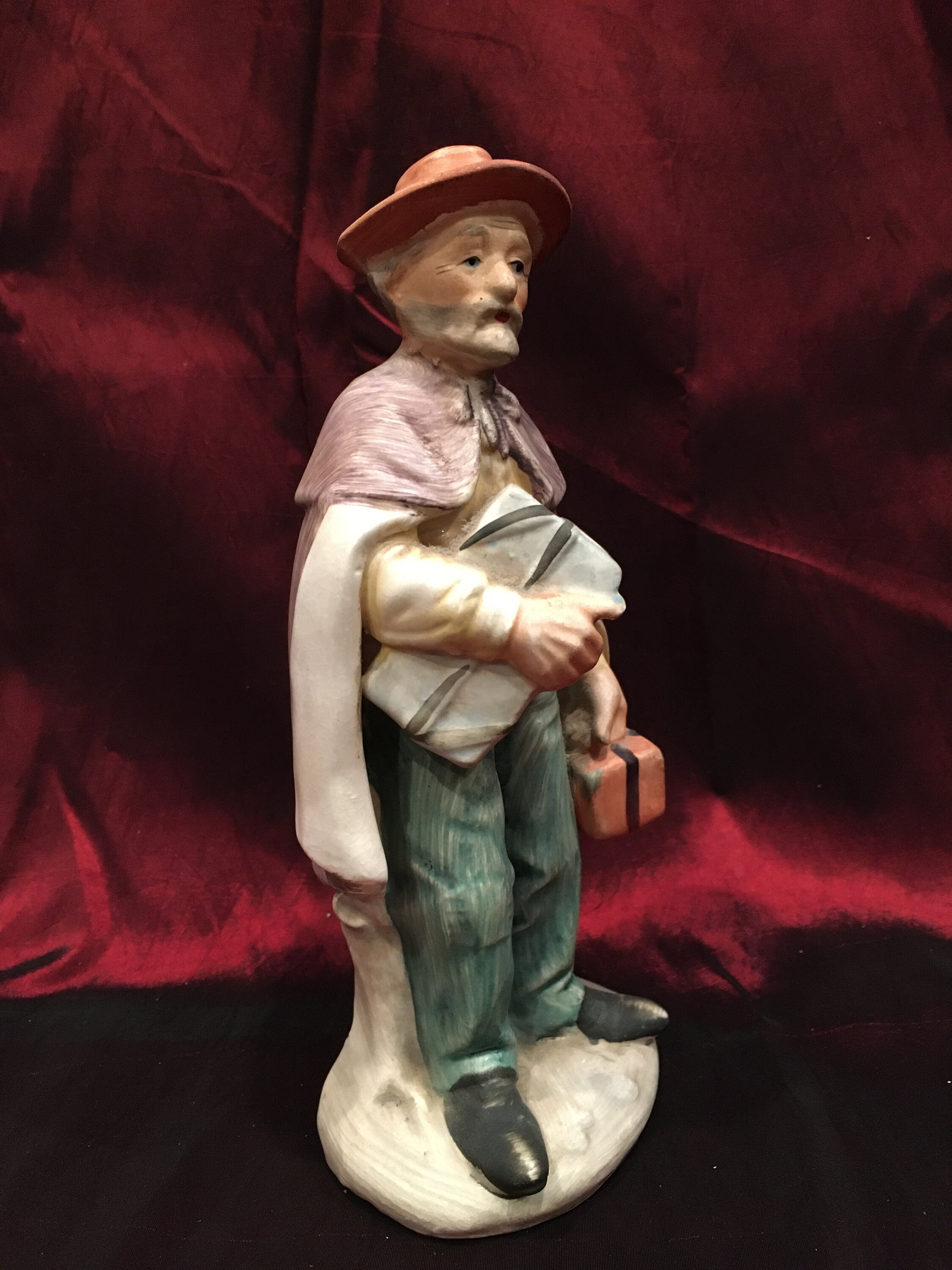 Porcelain Bisque Old Man in Traveling Cape Carrying Valise and | Etsy