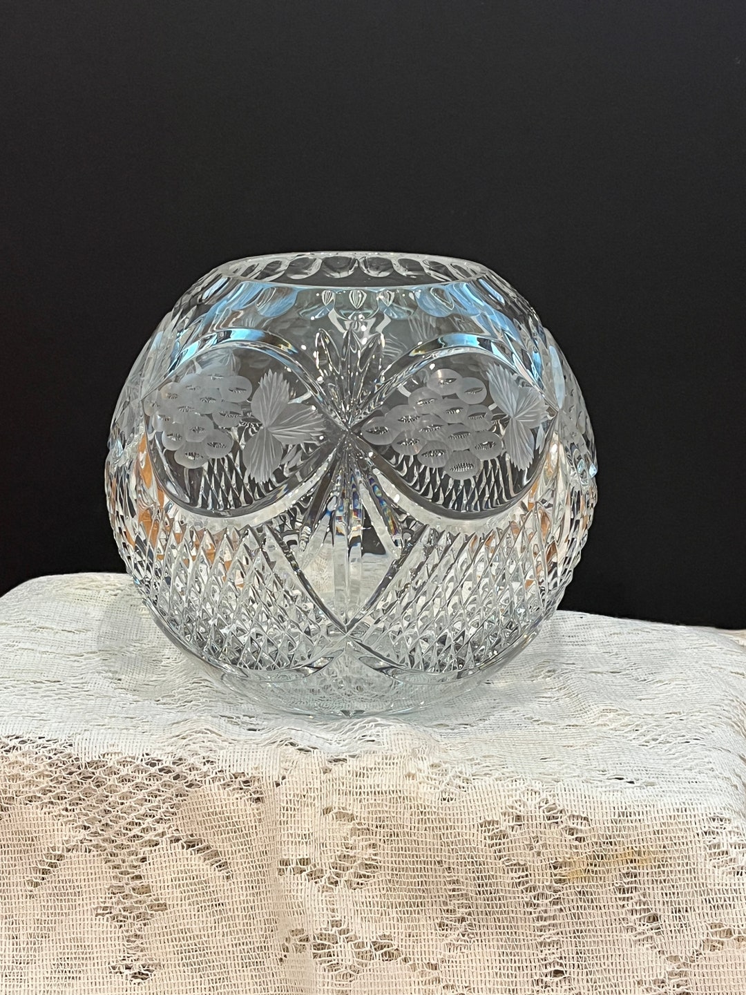 Cut Lead Crystal Ball Vase With Grapes, Vintage - Etsy