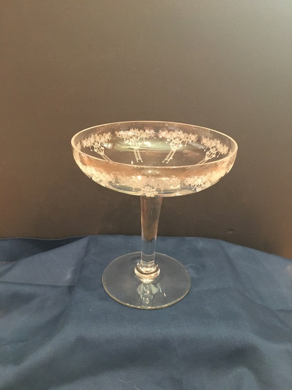 Stately Art Deco Compote with Etching Vintage | Etsy