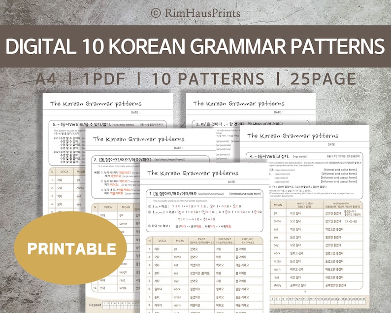 Korean Grammar Patterns: Verbs & Adjectives Conjugation (PDF) - Etsy