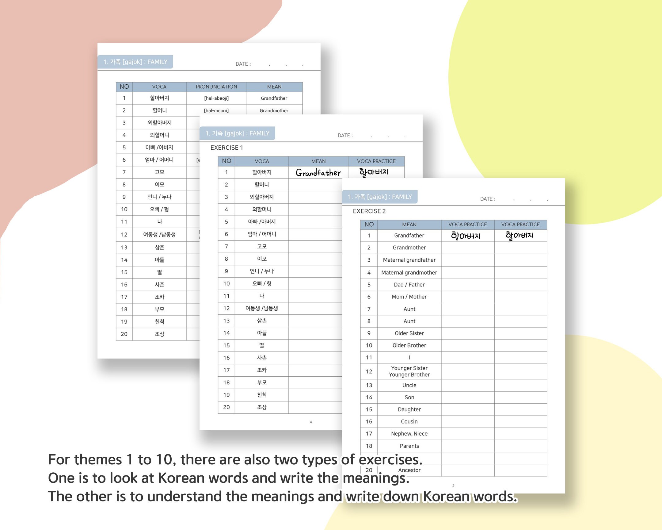 Korean Vocabulary Printable, Hangul Study, 20 Themes (A4 PDF) - Etsy