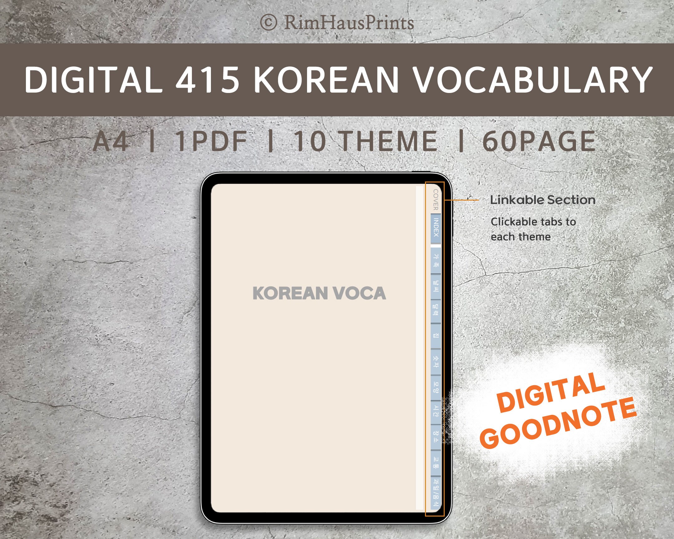 DIGITAL KOREAN VOCABULARY, Korean Study, Korean Voca Ebook, Hangul Vocabulary Practice, Ipad, A4 ...