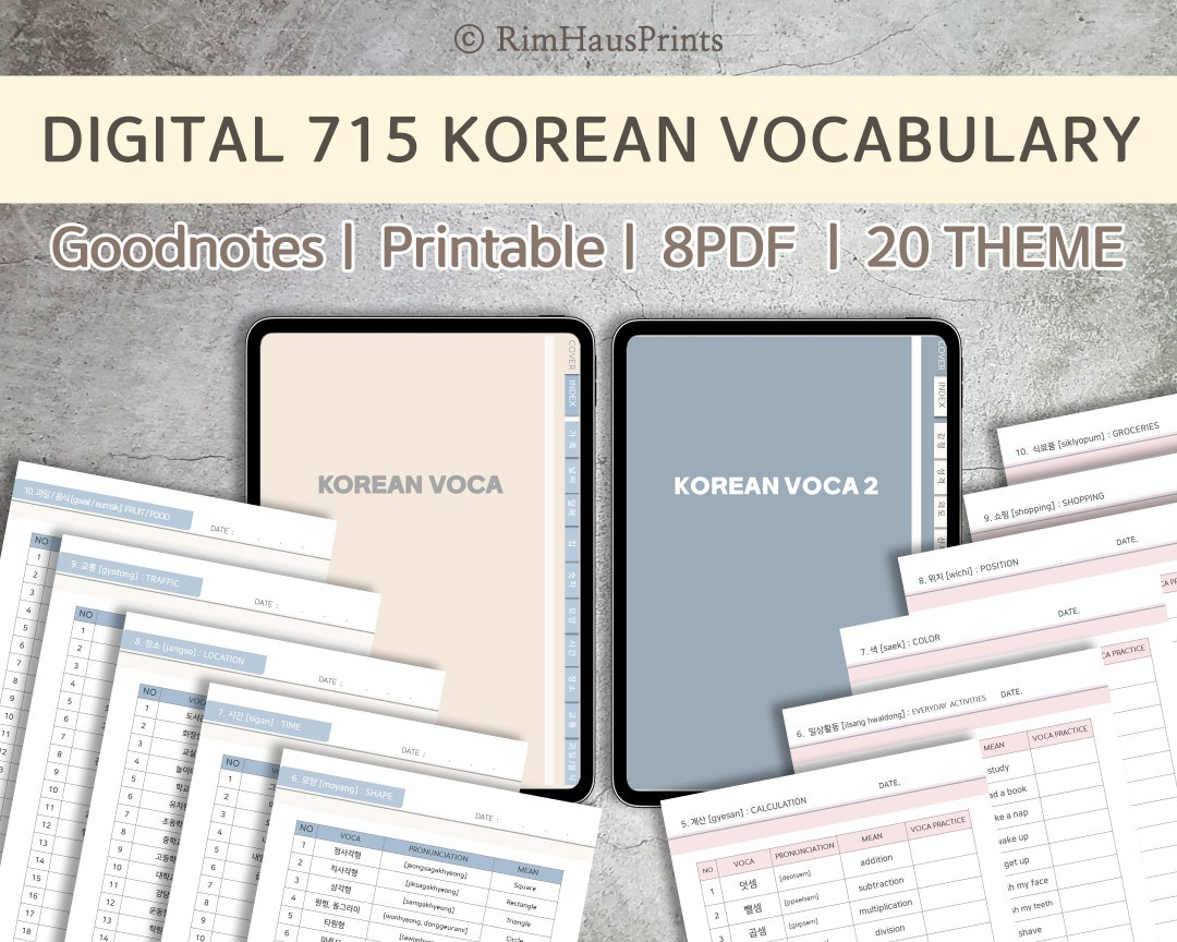 IPad & Printable Vocabulary Set, Korean Learning Vocabulary, Digital ...