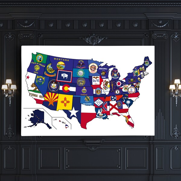 Usa Map With All States and Flags - Etsy
