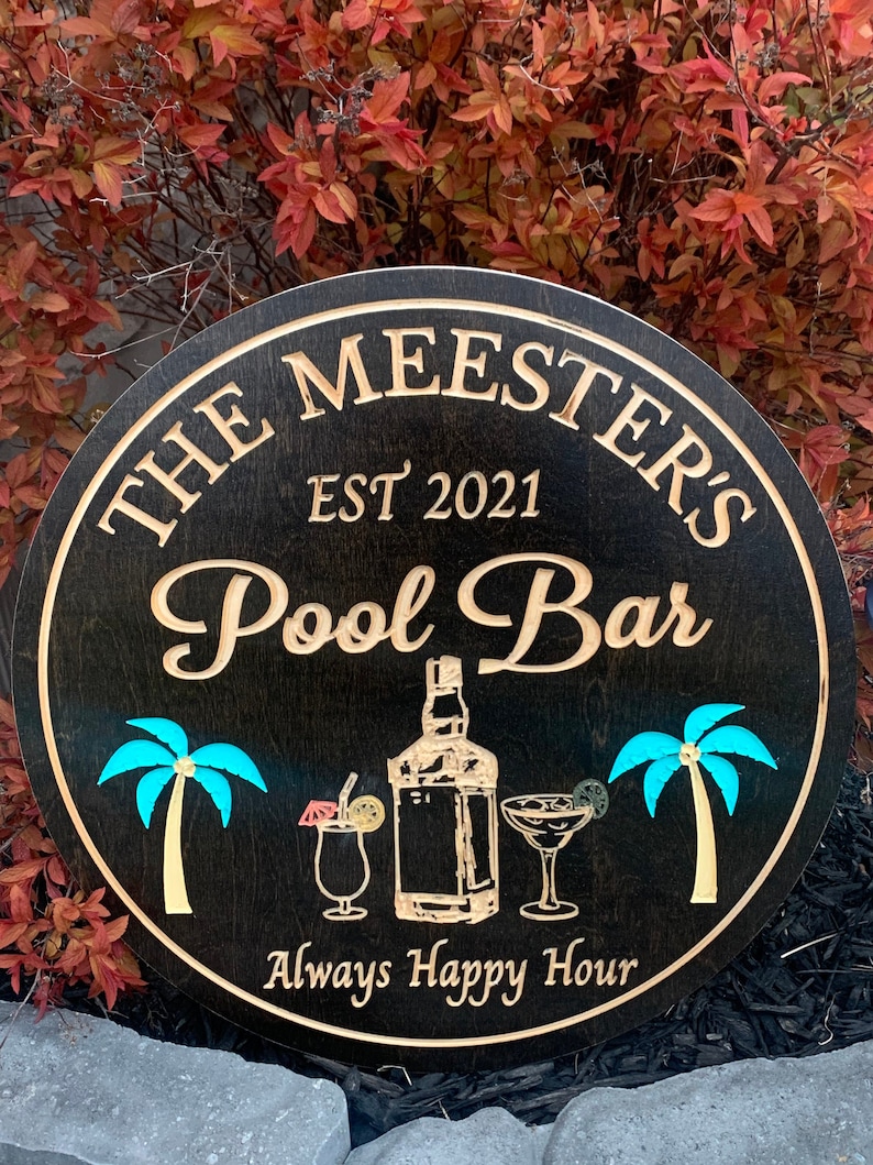 Custom Engraved Pool Wood Signs - Etsy