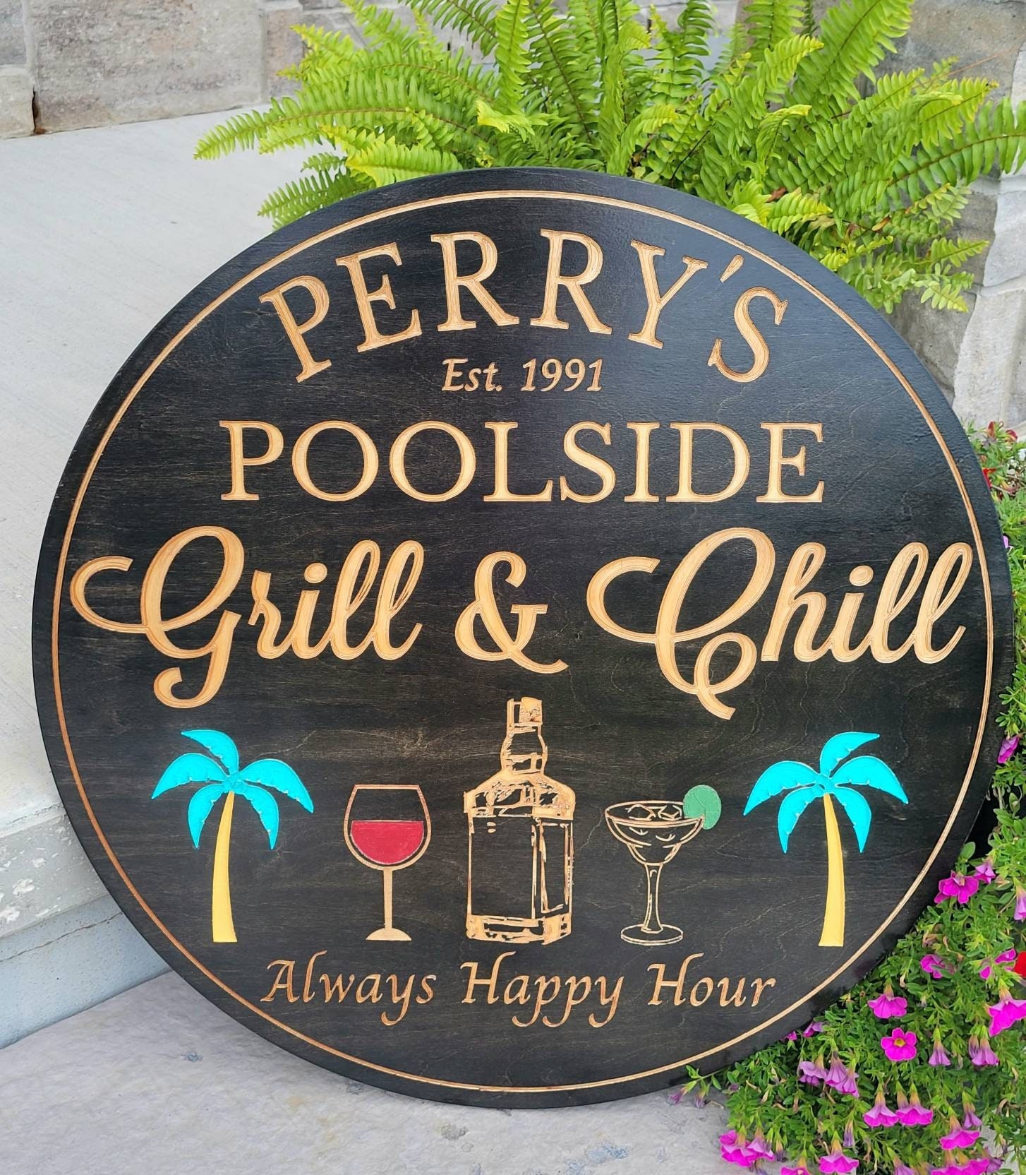 Custom Engraved Pool Wood Signs - Etsy