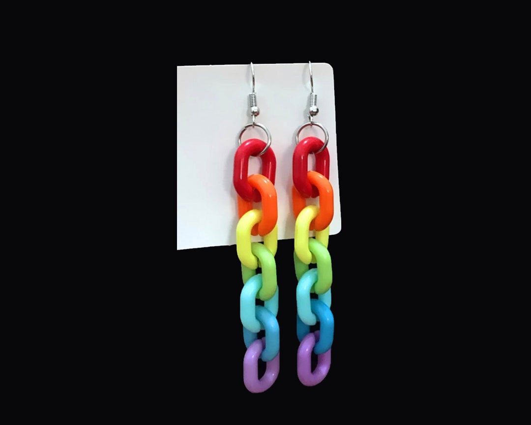 Pendientes colgantes LGBTQ Rainbow Chain Link - Etsy España