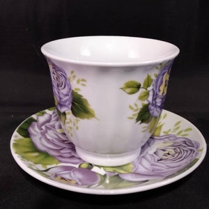 China Purple Rose Teacup and Saucer Cabbage Rose - Etsy