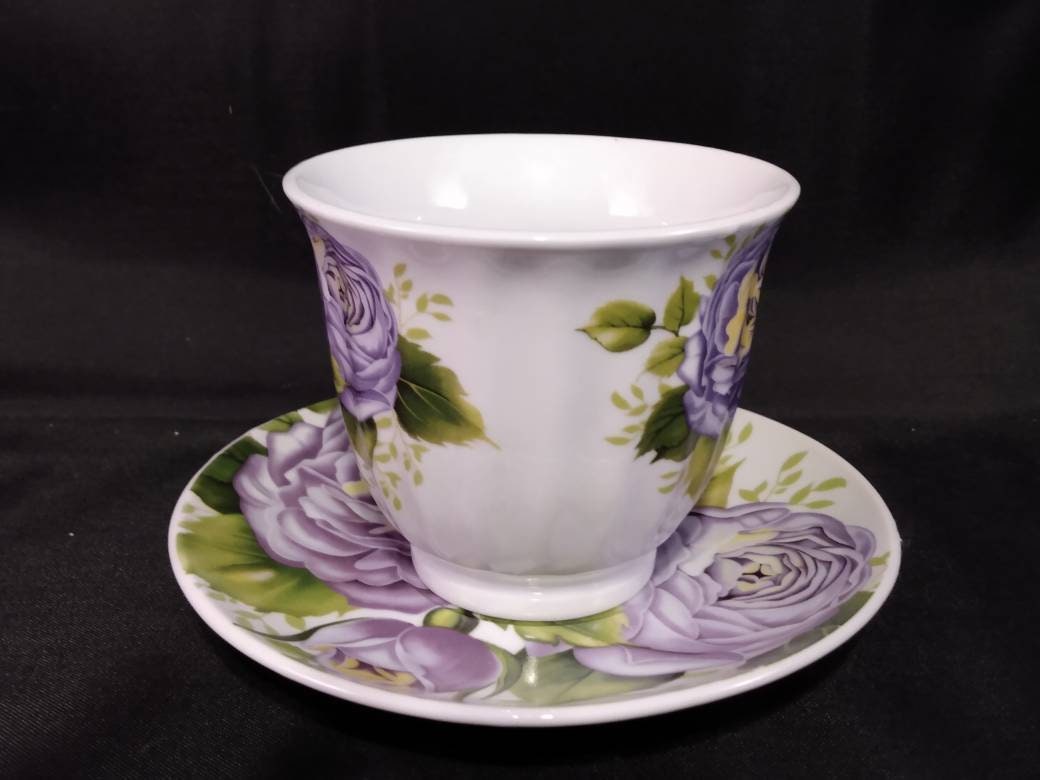 China Purple Rose Teacup and Saucer Cabbage Rose - Etsy
