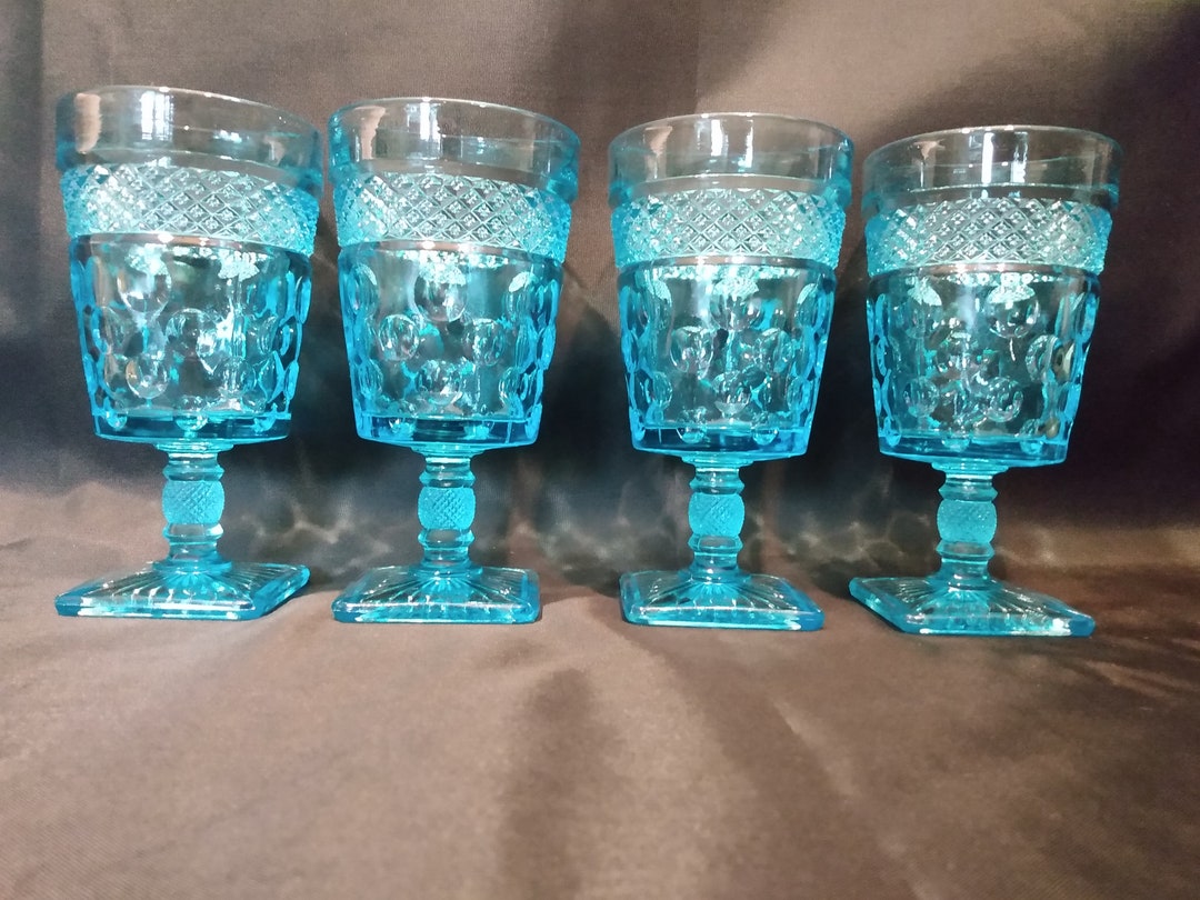 Mckee Opal Aqua Blue Water Goblets Set of Four - Etsy