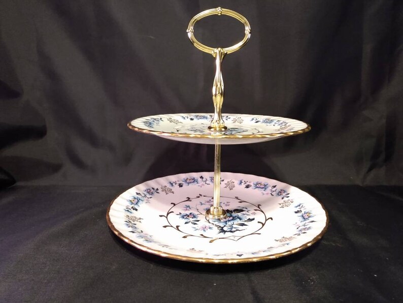 Two Tiered Tidbit Tray in Blue Floral Wood & Sons Avon Ironstone - Etsy
