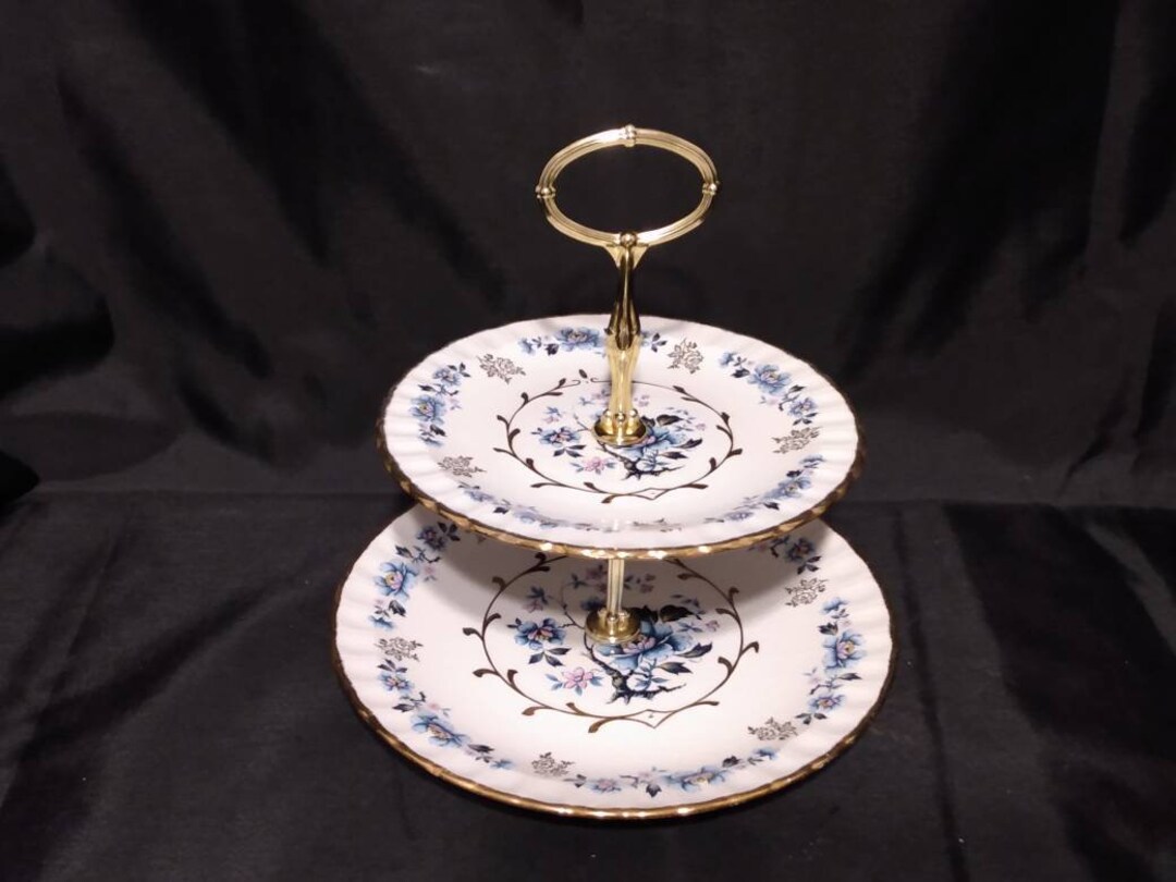 Two Tiered Tidbit Tray in Blue Floral Wood & Sons Avon Ironstone - Etsy