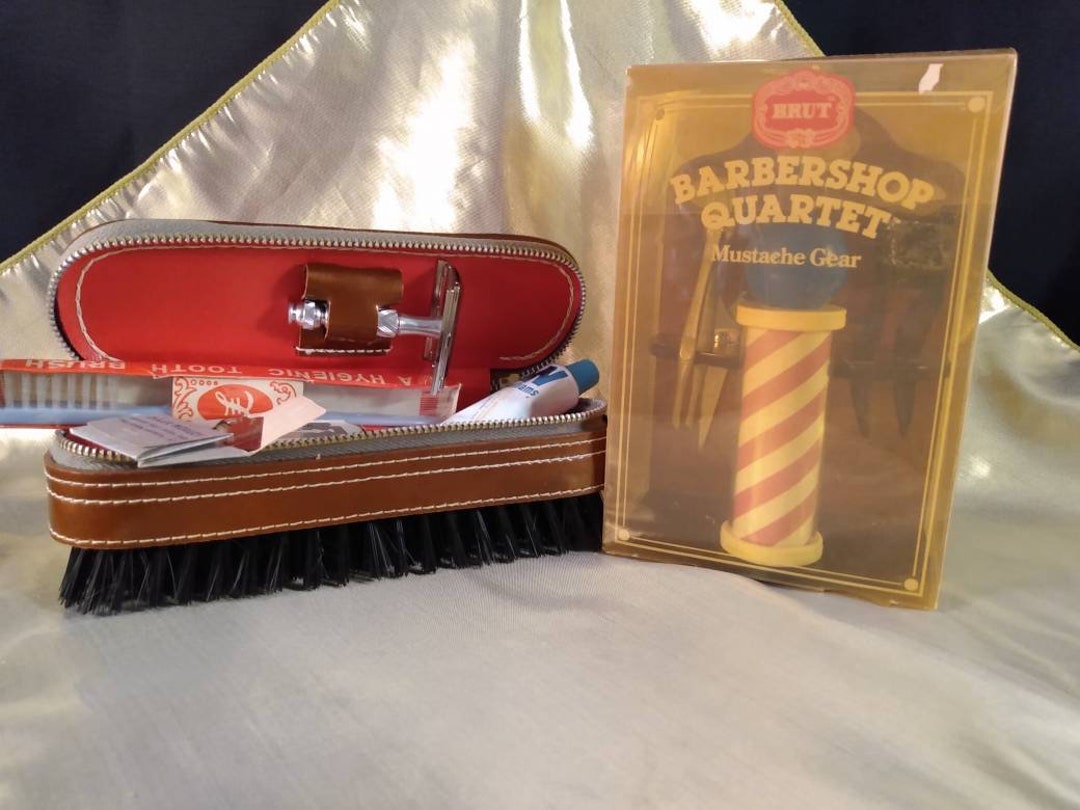 A Vintage Brut Moustache Care Kit and A Shoe Brush Travel Kit With ...