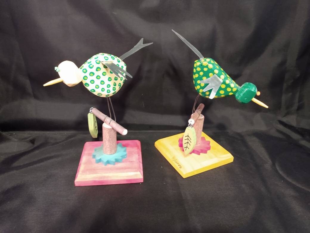 Pair of Craig Carey Birds Green and Yellow - Etsy
