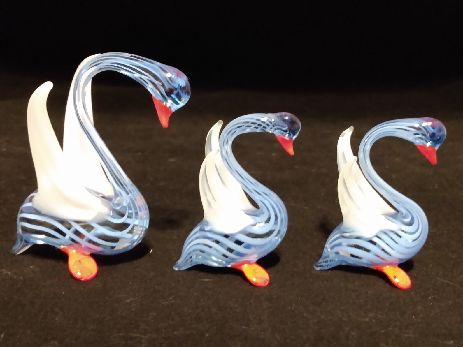 Swan Family Trio of Miniature Blown Glass Swans in Periwinkle - Etsy