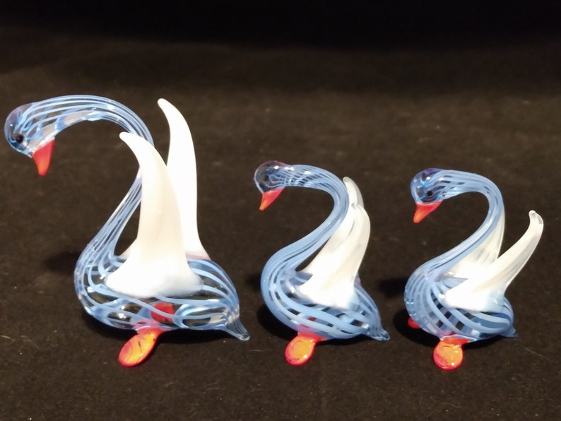 Swan Family Trio of Miniature Blown Glass Swans in Periwinkle - Etsy
