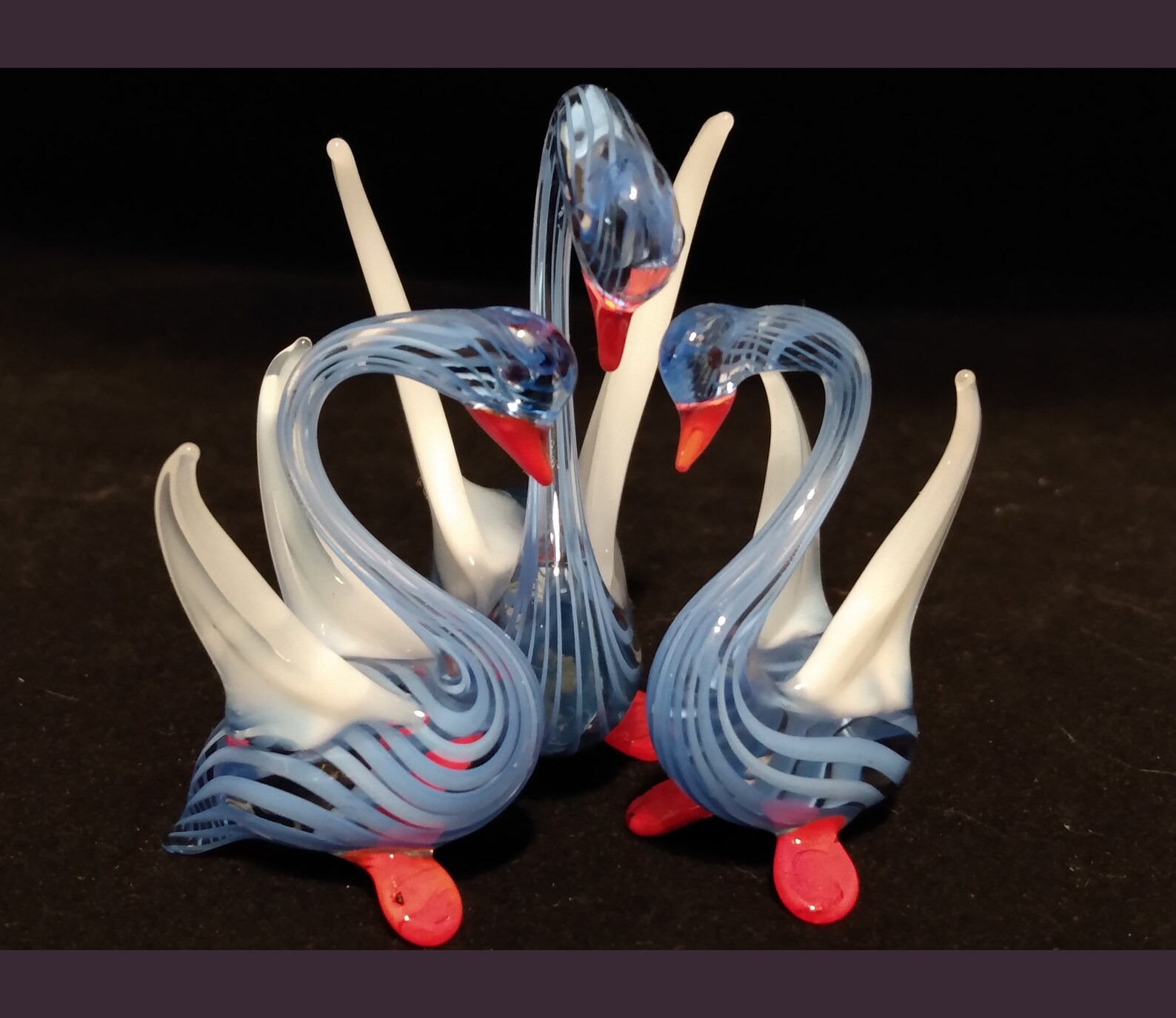 Swan Family Trio of Miniature Blown Glass Swans in Periwinkle - Etsy