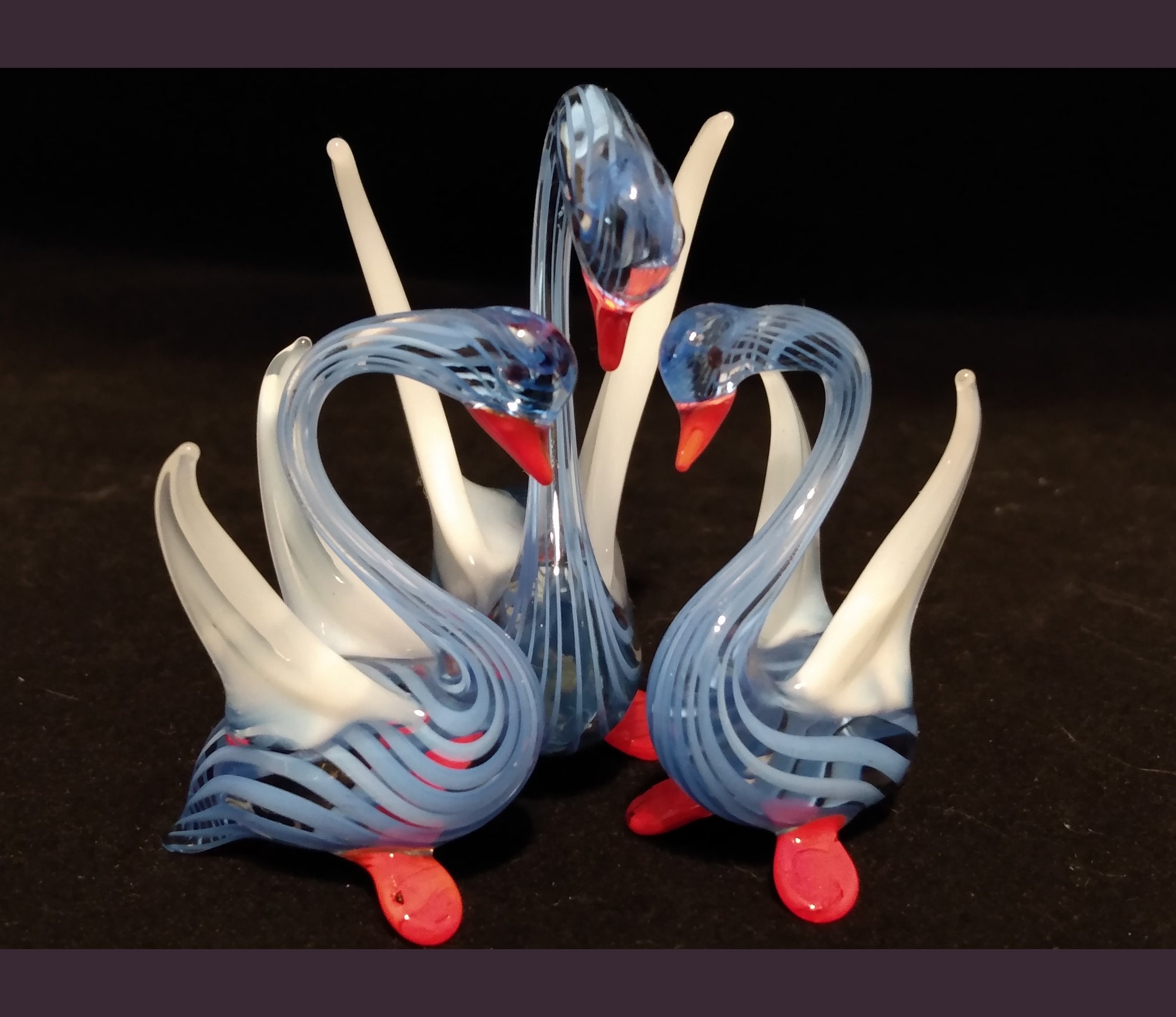 Swan Family Trio of Miniature Blown Glass Swans in Periwinkle - Etsy