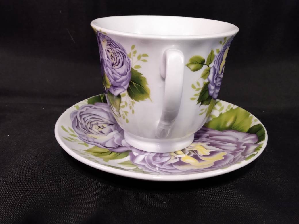 China Purple Rose Teacup and Saucer Cabbage Rose - Etsy