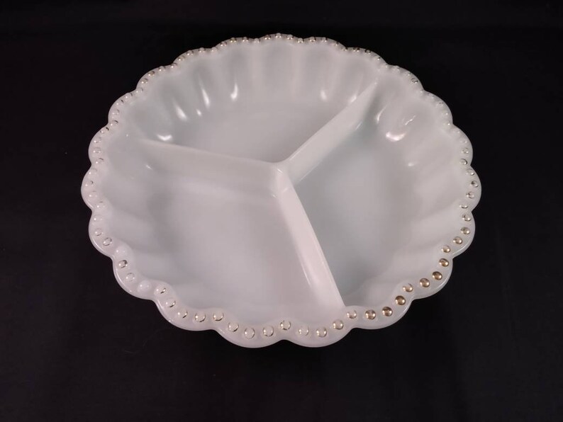 Beaded Edge Milk Glass Divided Bowl - Etsy