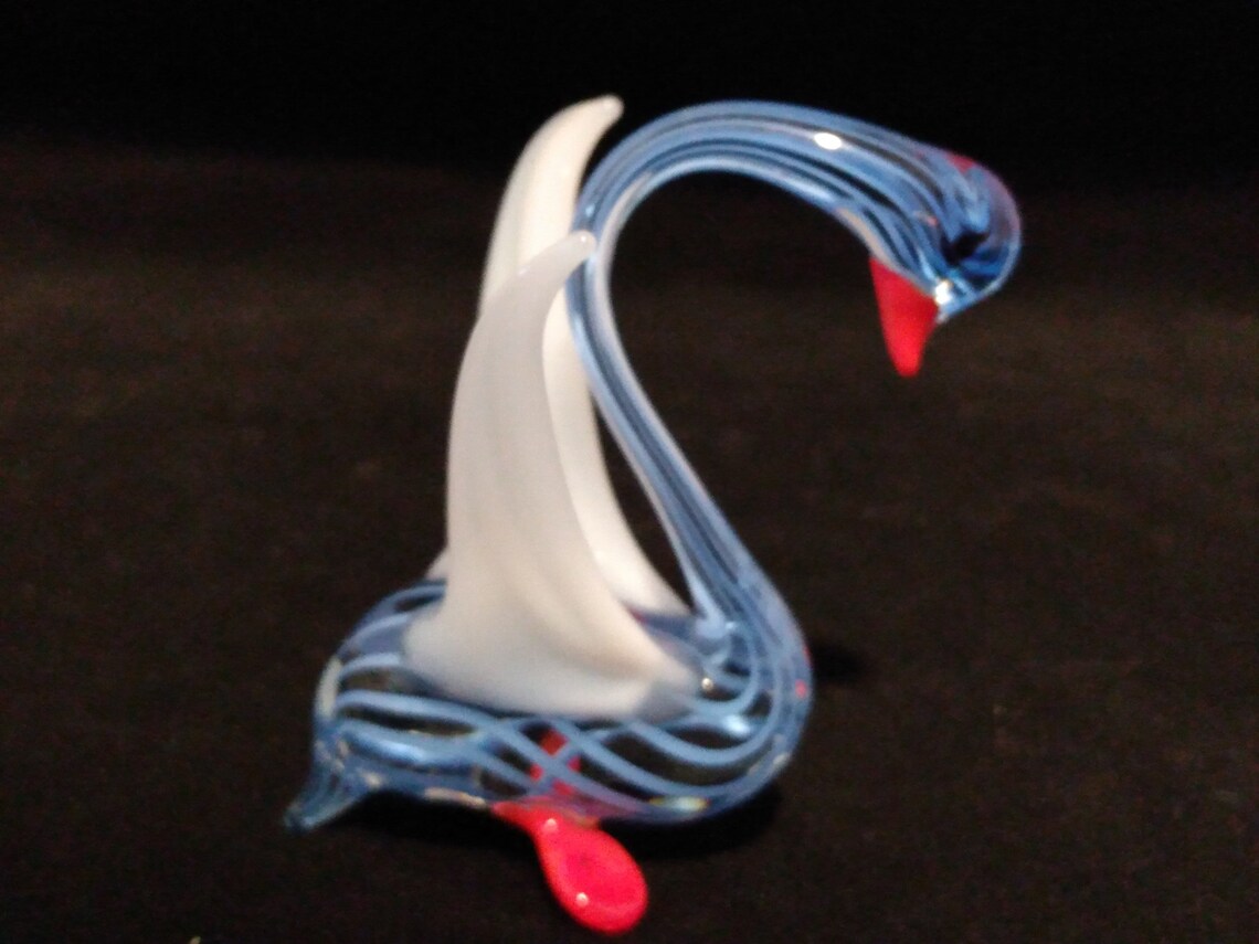 Swan Family Trio of Miniature Blown Glass Swans in Periwinkle | Etsy