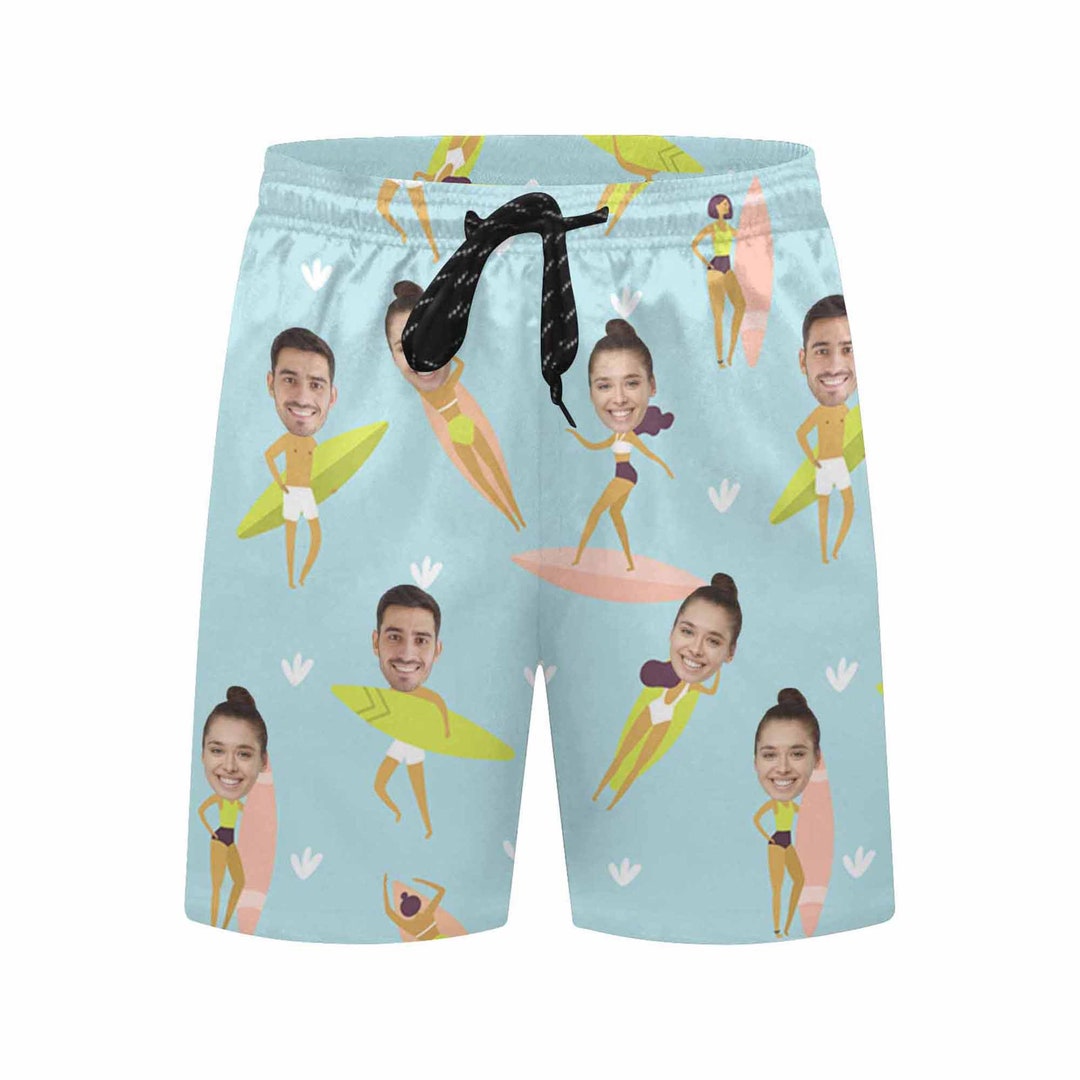 Funny Face Beach Shorts, Custom Photo Swim Trunk, Personalized Men ...