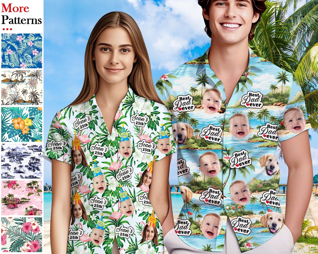 Custom Photo and Text Hawaii Shirt, Personalized Hawaiian Shirt Cotton, Father's Day Shirt ...
