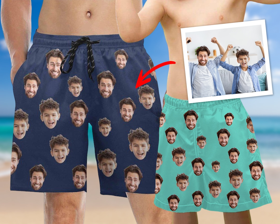 Custom Photo Swim Trunks, Personalized Beach Shorts, Father's Day Gift ...
