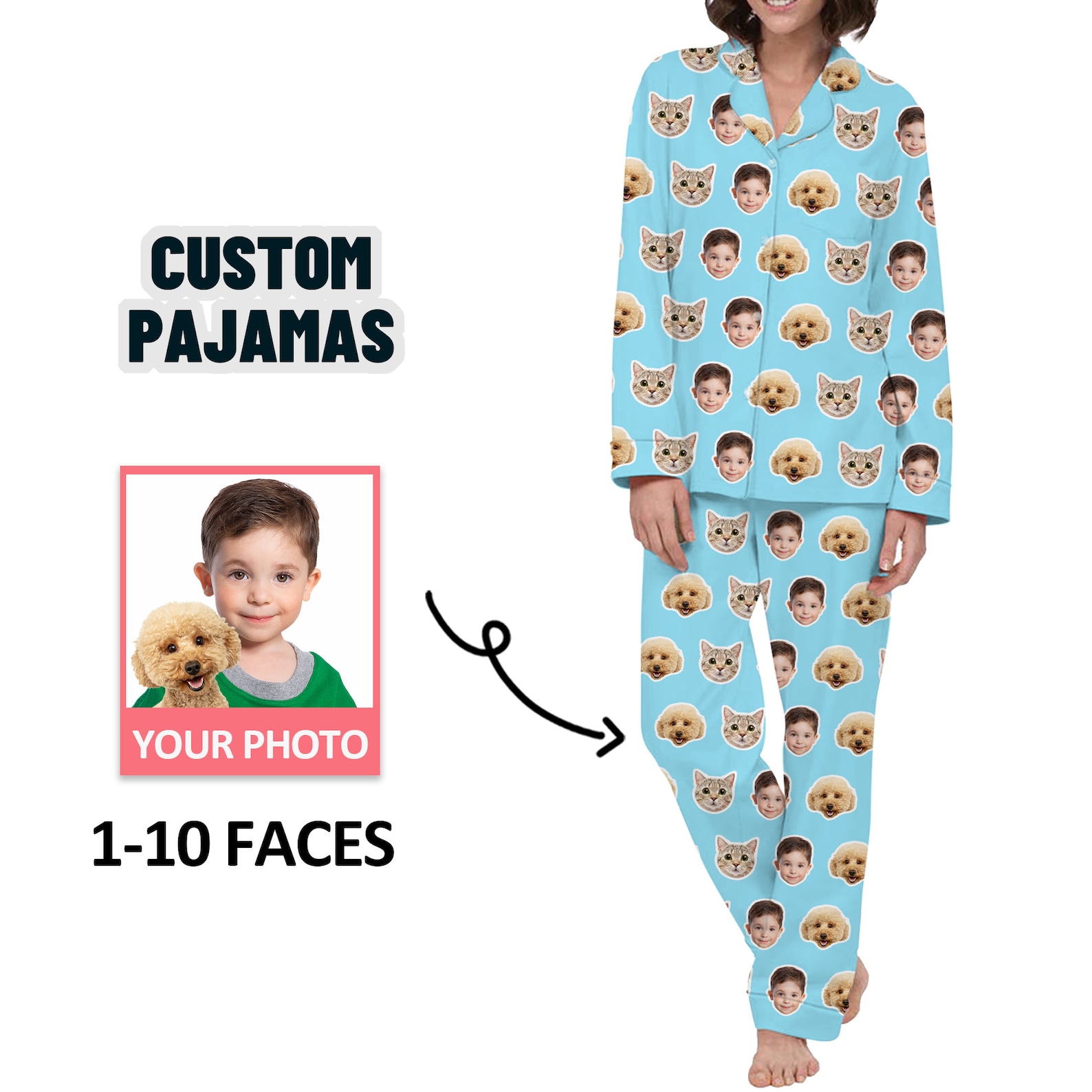 Custom Pajamas, Matching Pet Owner Set, Personalized Photo Pajama Set ...