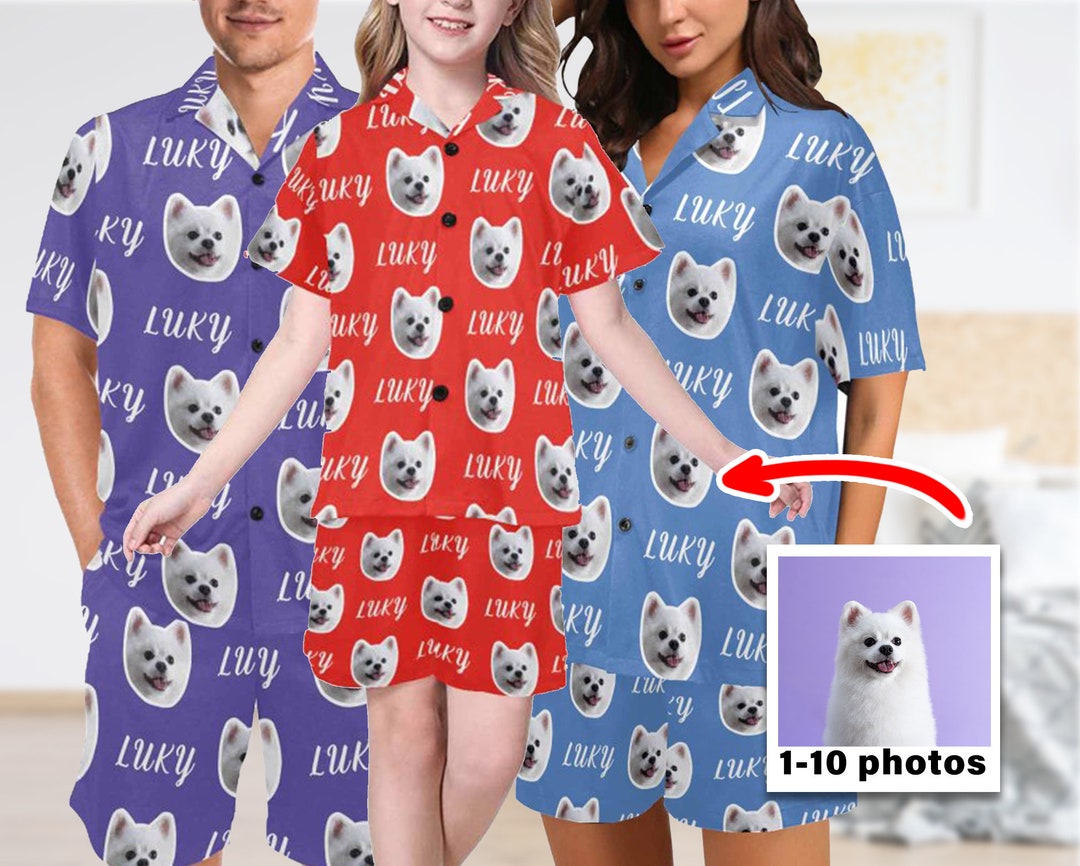 Personalized Photo Pajamas, Custom Pets Dogs Cats Face Pajamas Set ...