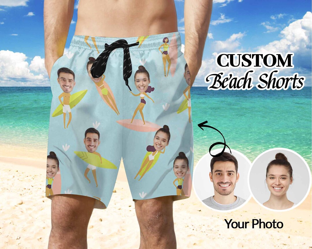 Funny Face Beach Shorts, Custom Photo Swim Trunk, Personalized Men ...