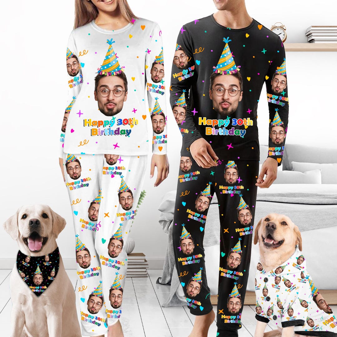 Custom Birthday Pajamas With Face, Dog Owner Matching Pajamas, Happy ...