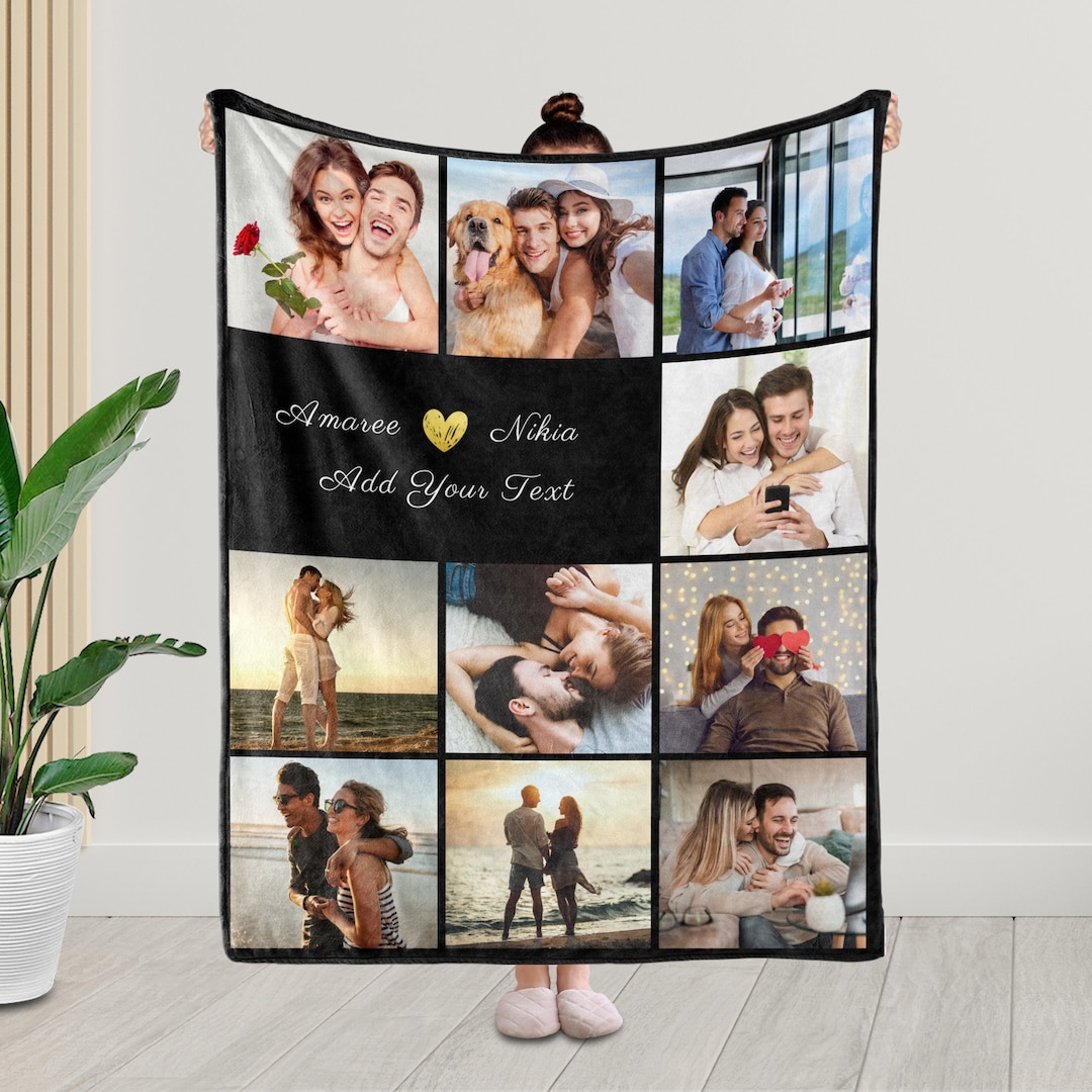 Personalized Photo Collage Flannel Blanket: Custom Text Throw - Etsy