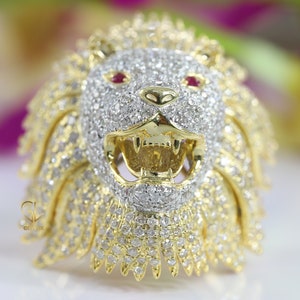 Lion Head Ring, Animal Real Diamond Ring, Certified Natural Round White ...
