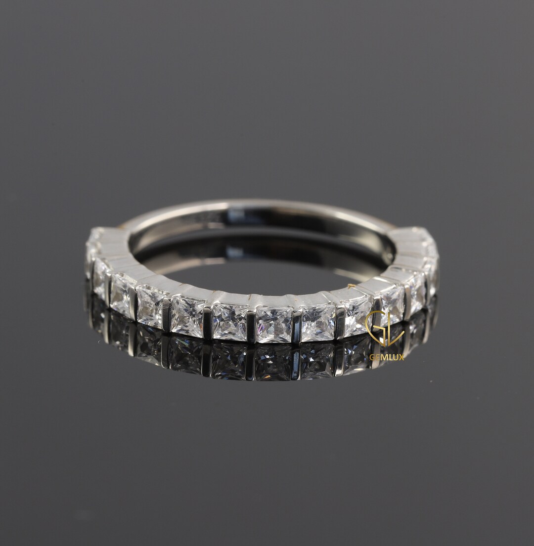 Baguette Diamond Bar Set Eternity Band, 14K Solid Gold Bar Set Band ...