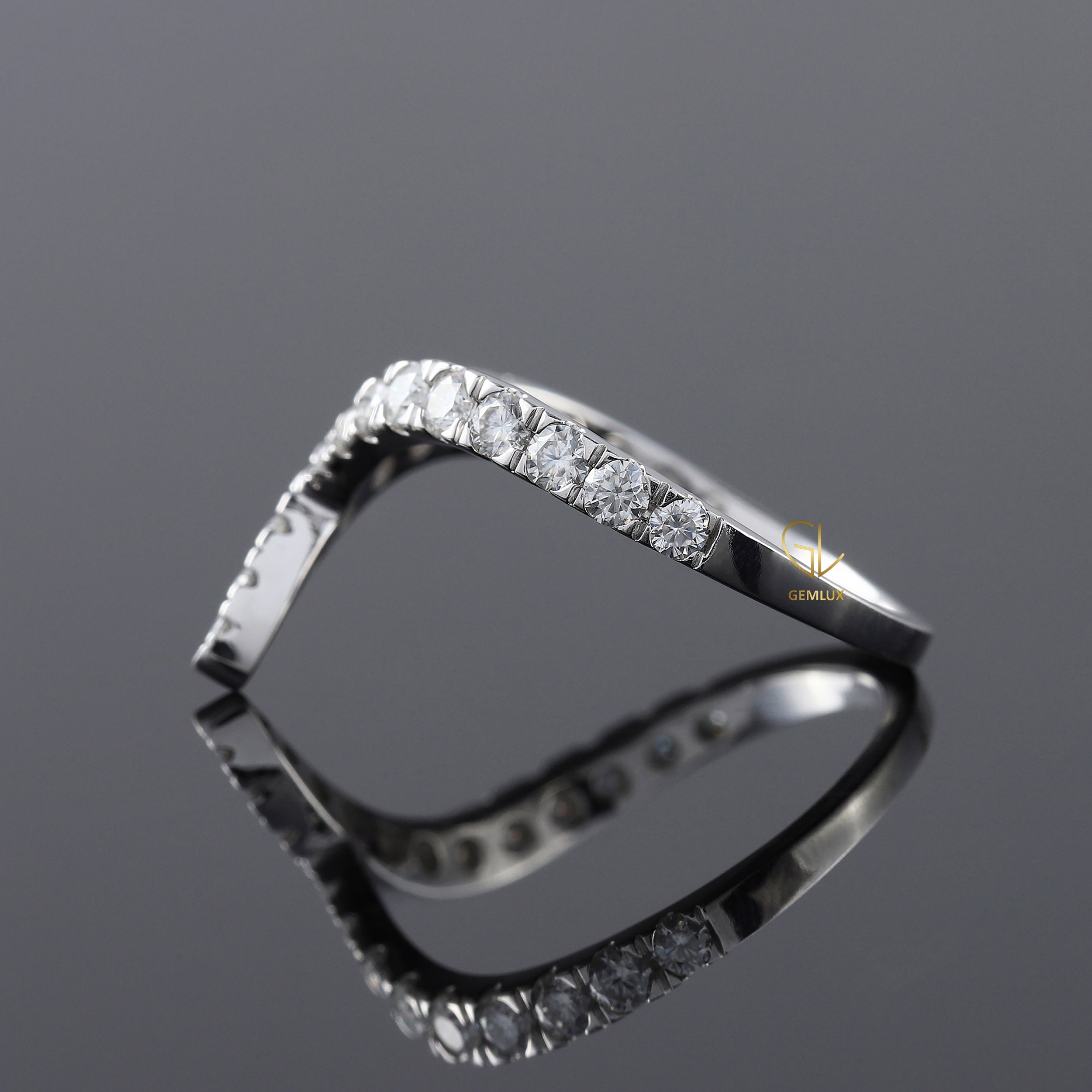 Art Deco Curved Wedding Band Curved Ring for Women Chevron - Etsy