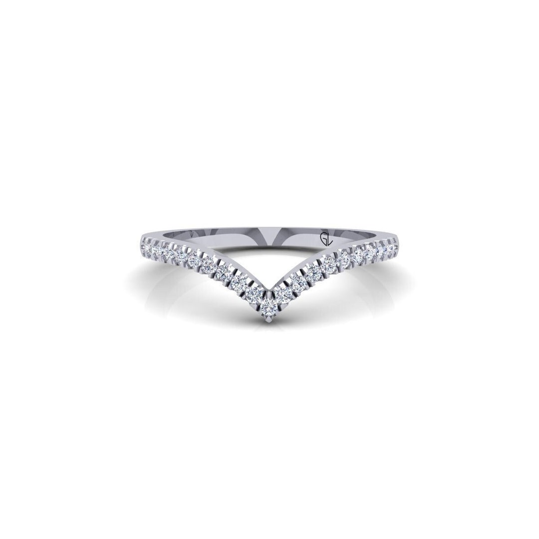 14k Solid Gold Diamond V Ring, Stacking Curved Diamond Ring, Dainty ...