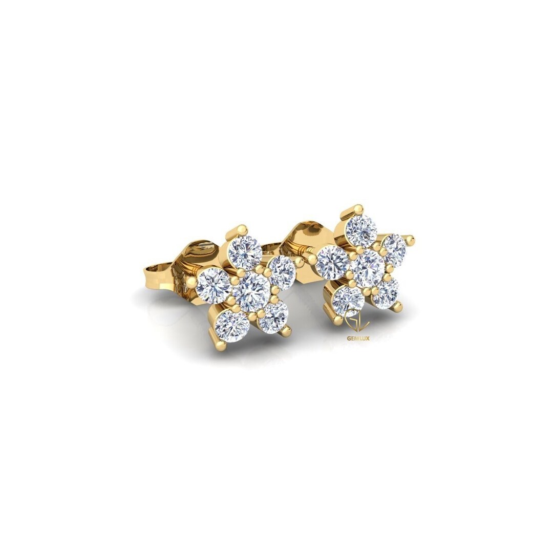 Floral Lab Grown Diamond Wedding Earrings, Round Lab Created Diamond ...