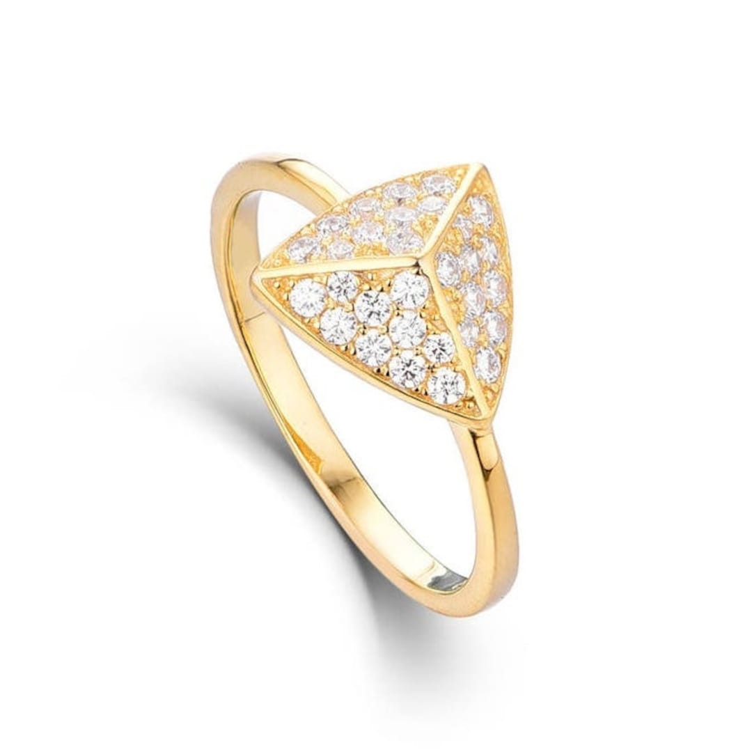 14k Yellow Gold Diamond Pyramid Ring, Cluster Minimalist Ring, Stacking ...