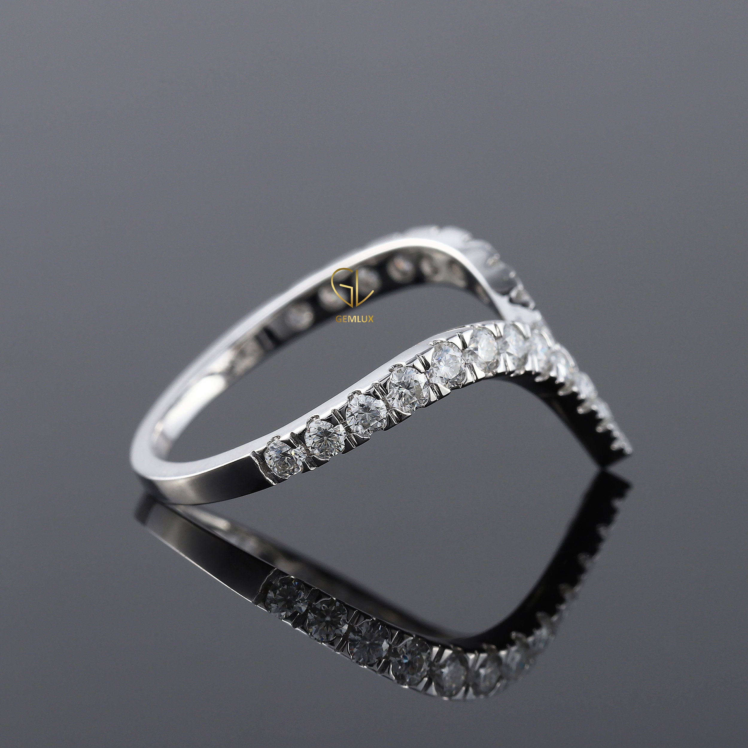 Art Deco Curved Wedding Band Curved Ring for Women Chevron - Etsy