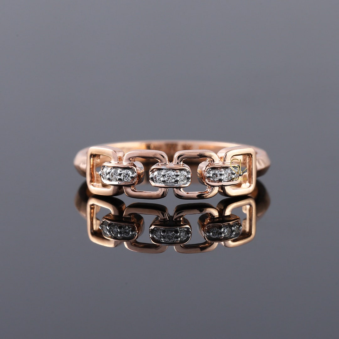 Lab Grown Diamond Link Chain Ring, 14k Rose Gold Diamond Chain Ring ...