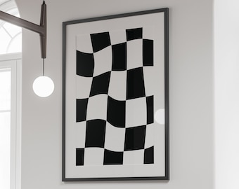 Funky large Squares Checkered Wavy Retro Digital Art Print Green and ...