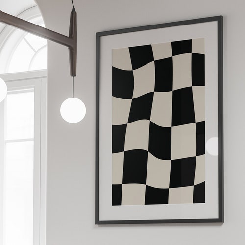 Funky large Squares Checkered Wavy Black & Cream Wall Art - Etsy